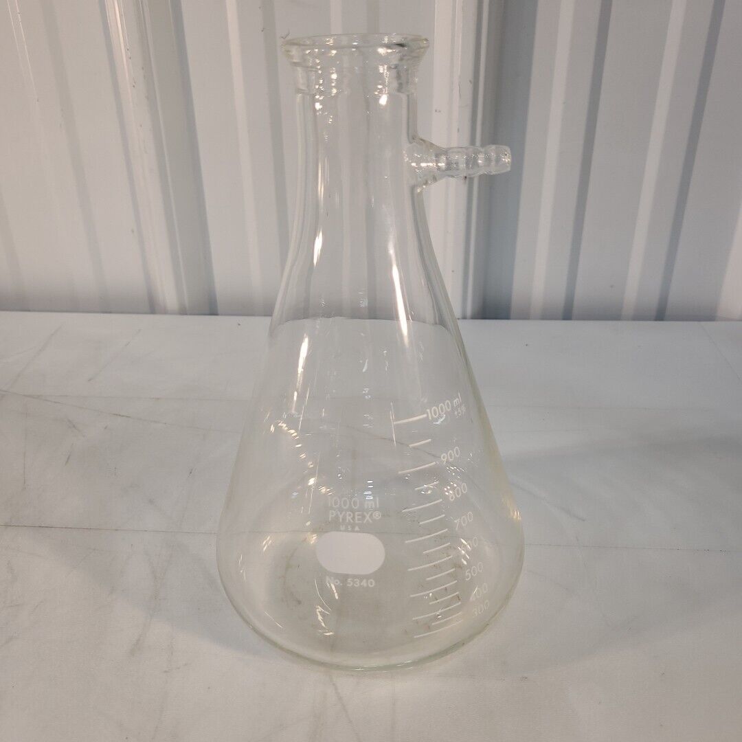 Pyrex 5340 1000mL Erlenmeyer Flask Conical W/ Sidearm Filtering Labrat ...
