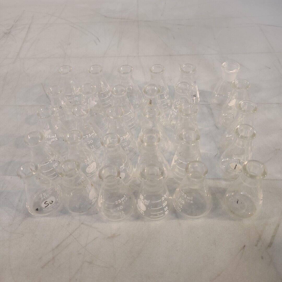 Lot Of 30 Pyrex Kimax 4980 26500 26600 25mL Erlenmeyer Flask Labratory ...
