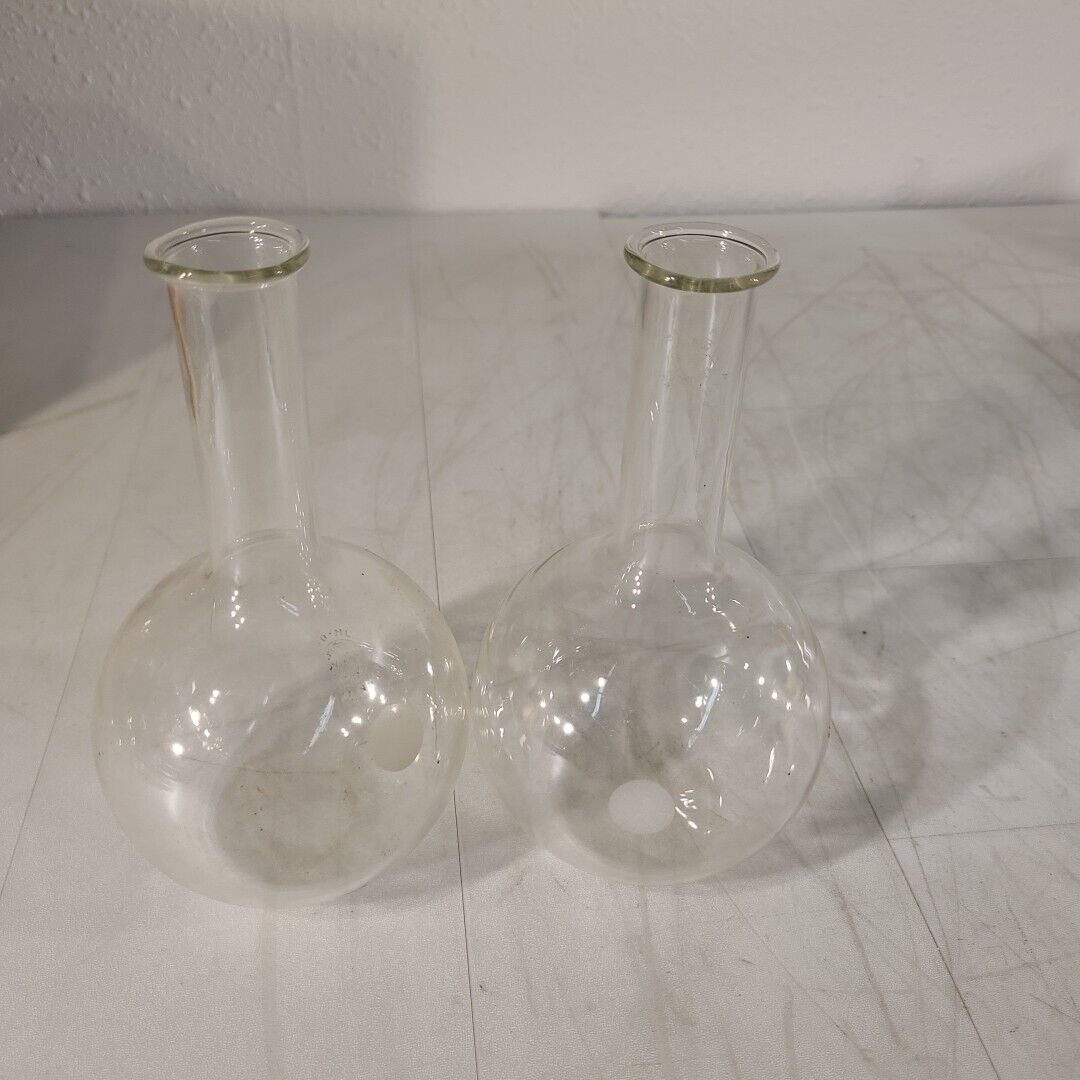 Lot Of 2 Pyrex Corning 500mL Flat Bottom Flask Laboratory Glassware Ch ...