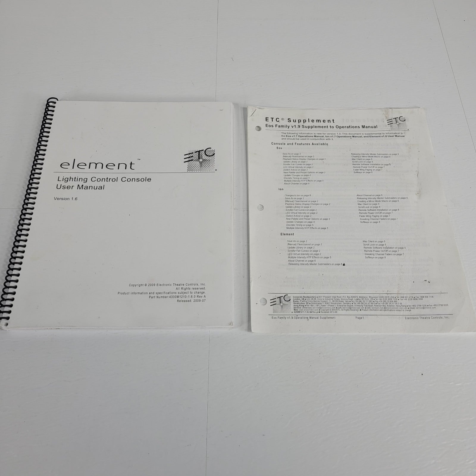 ETC Element Light Board User Manual Version 1.6 and Eos Family Supplem ...