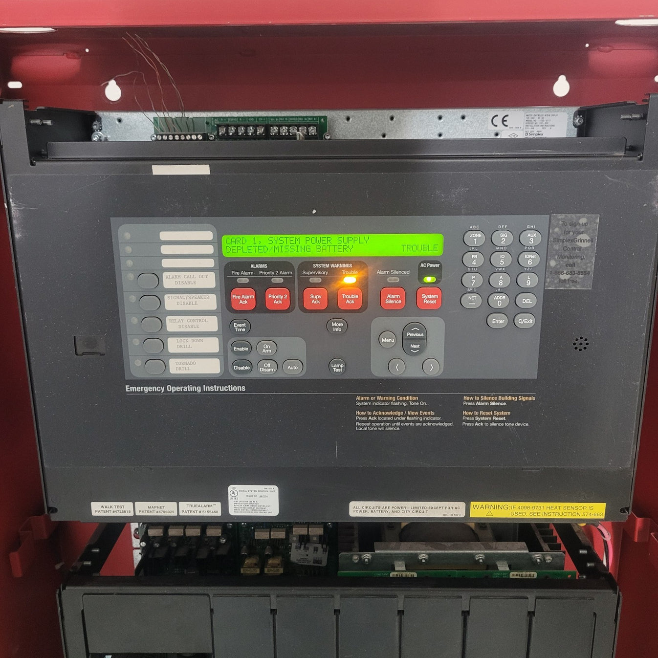 Simplex 4100 TrueAlarm Fire Alarm Control Panel Cabinet Assembly TESTE ...