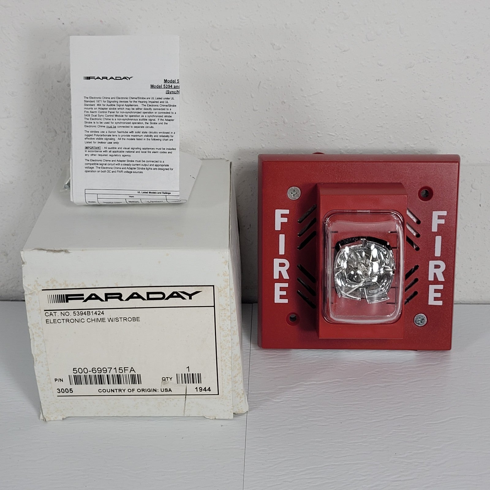 Faraday 5394B1424 Electronic Chime w/ Strobe Fire Alarm Red 500-699715 ...