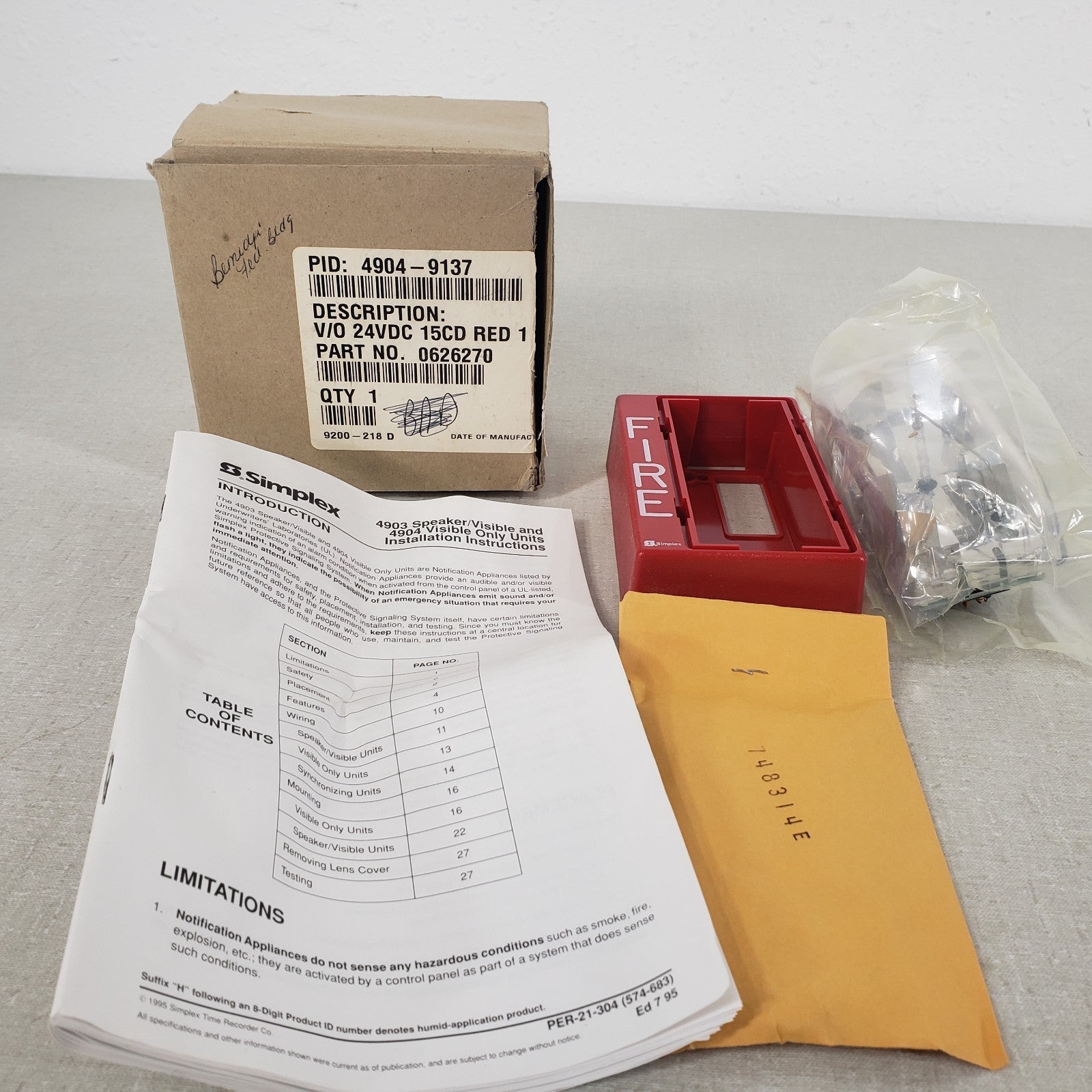 Simplex 4904-9137 Fire Alarm Indicator V/O 24VDC 15CD 1Hz Red 0626270 ...