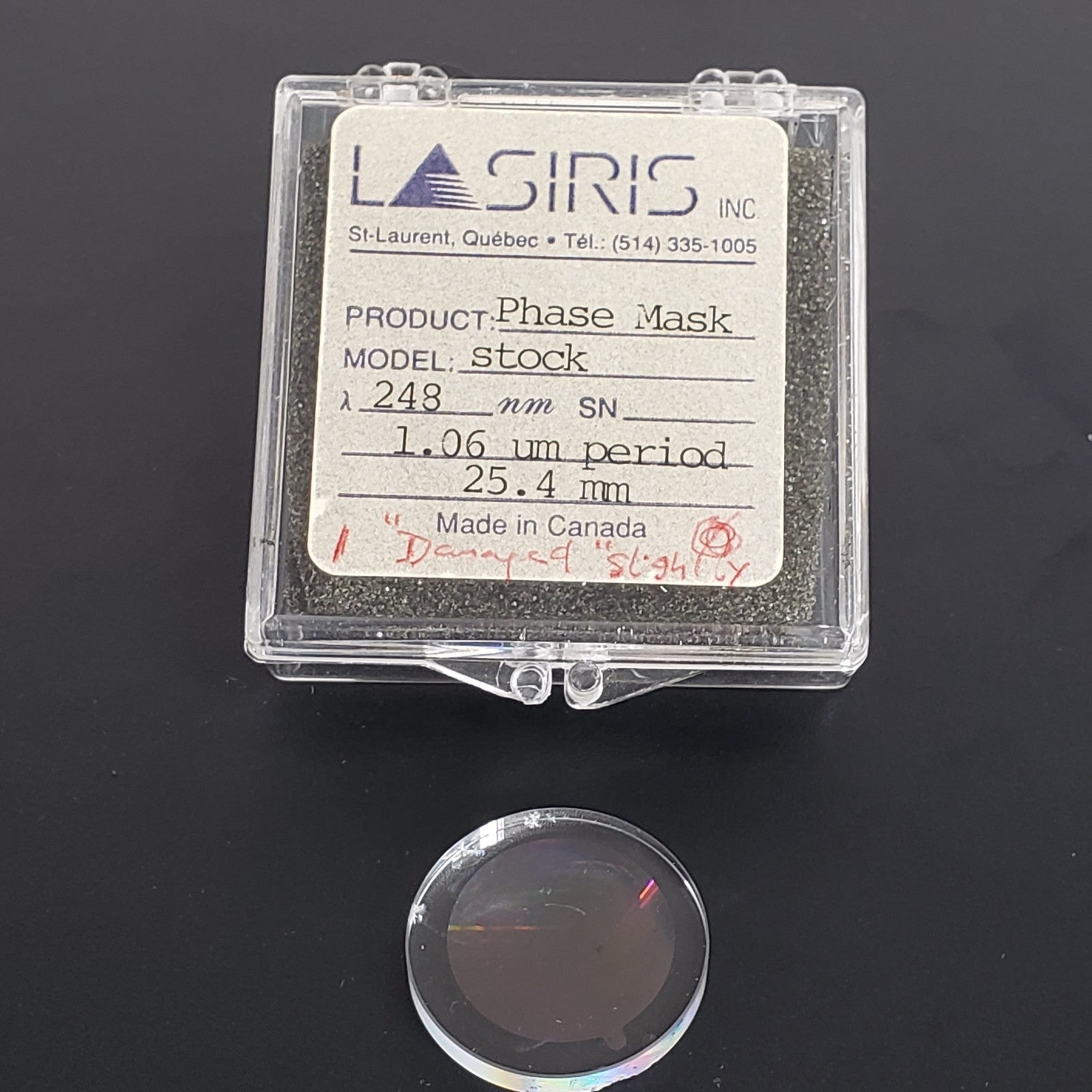 Lasiris Stock Phase Mask 248nm wavelengths 1.06um Period 25.4mm Dia Op ...