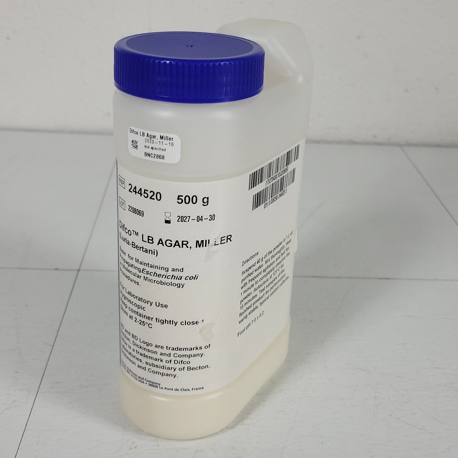 BD Difco 244520 LB Agar, Miller (Laura-Bertani) Base Maintianing E. co ...