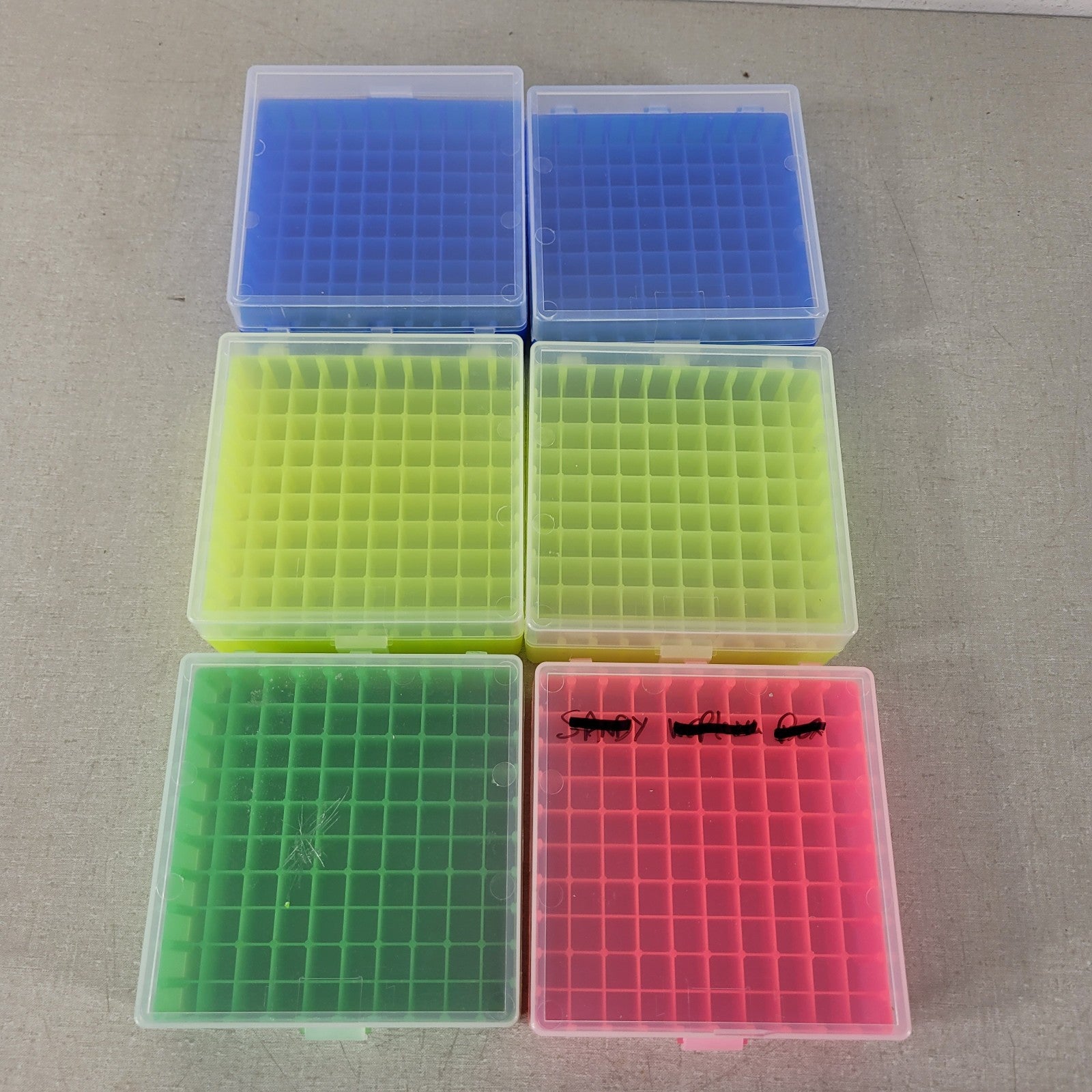 Lot Of 6 100-Well Square Test Tube Rack 10 mm Yellow Green Blue Cover ...