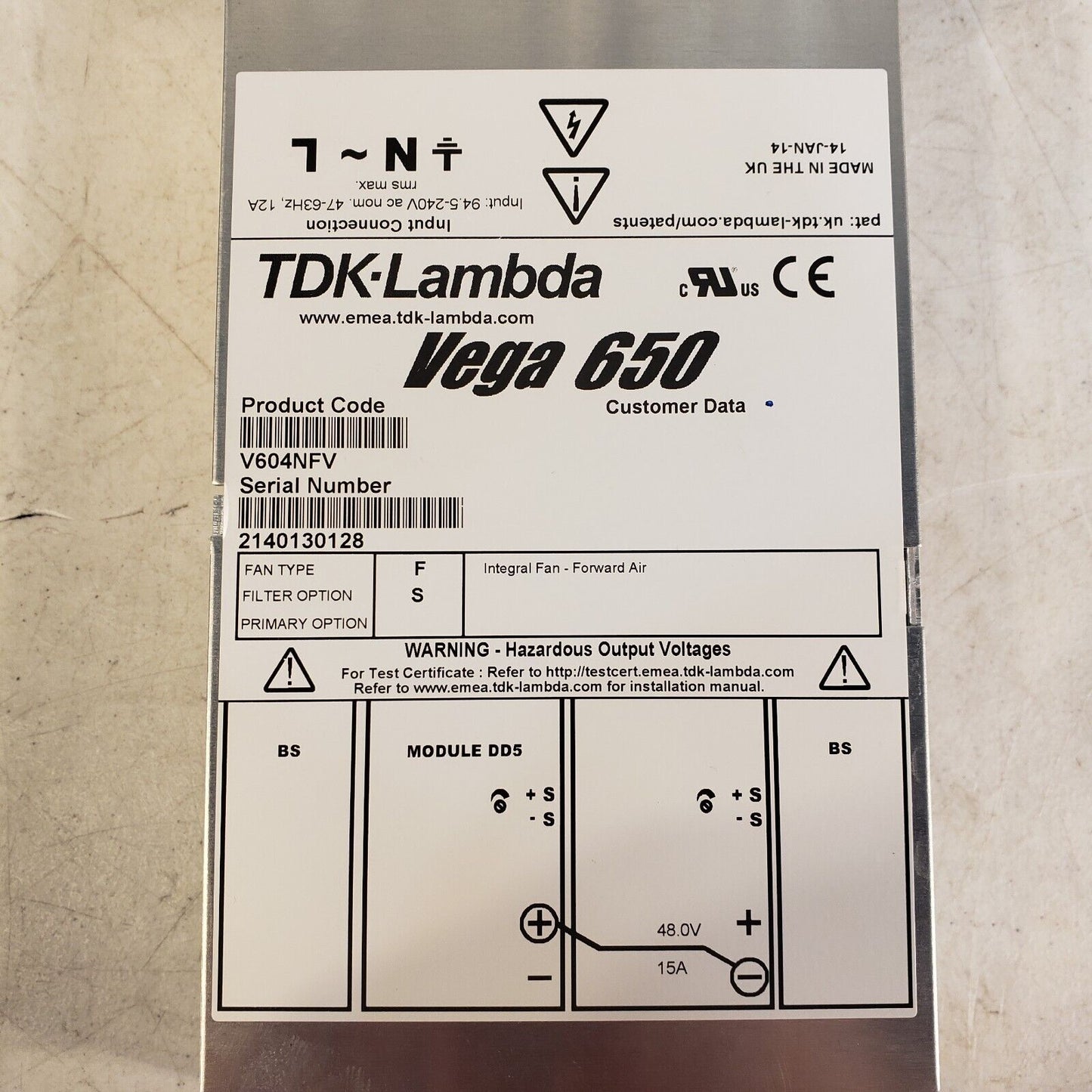 TDK-Lambda Vega 650 V604NFV Modular Power Supply 48V 15A 720W – Lab Liquidators Store