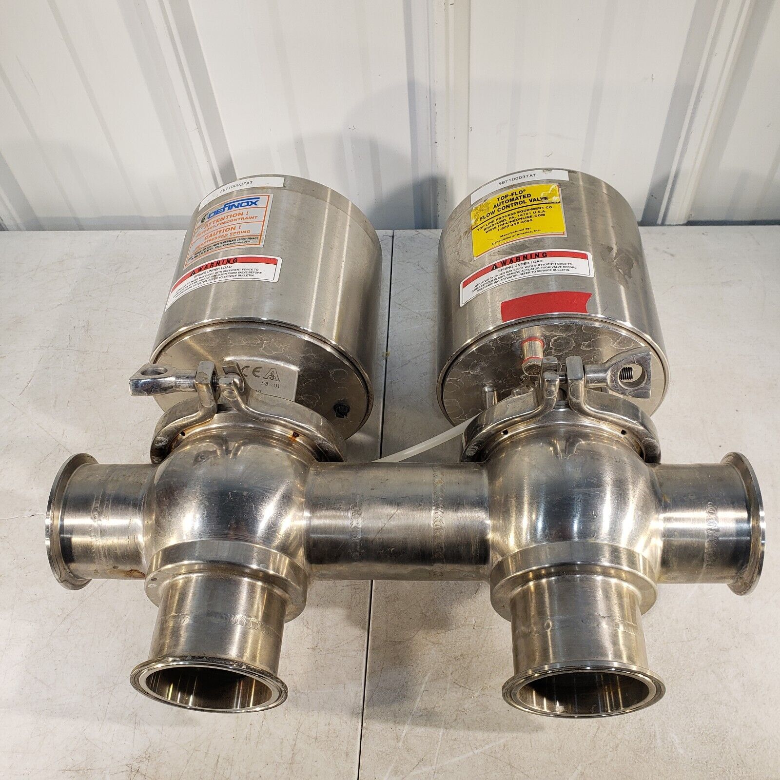 Pair Of Definox DCX3 Flow Control Valves w/ Custom Tri Clamp 3" Fittin ...
